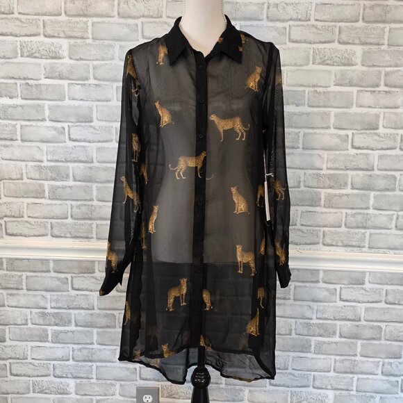 Live 4 Truth | Tops | Sheer Black Cheetah Motif Long Tunic Kimono ...